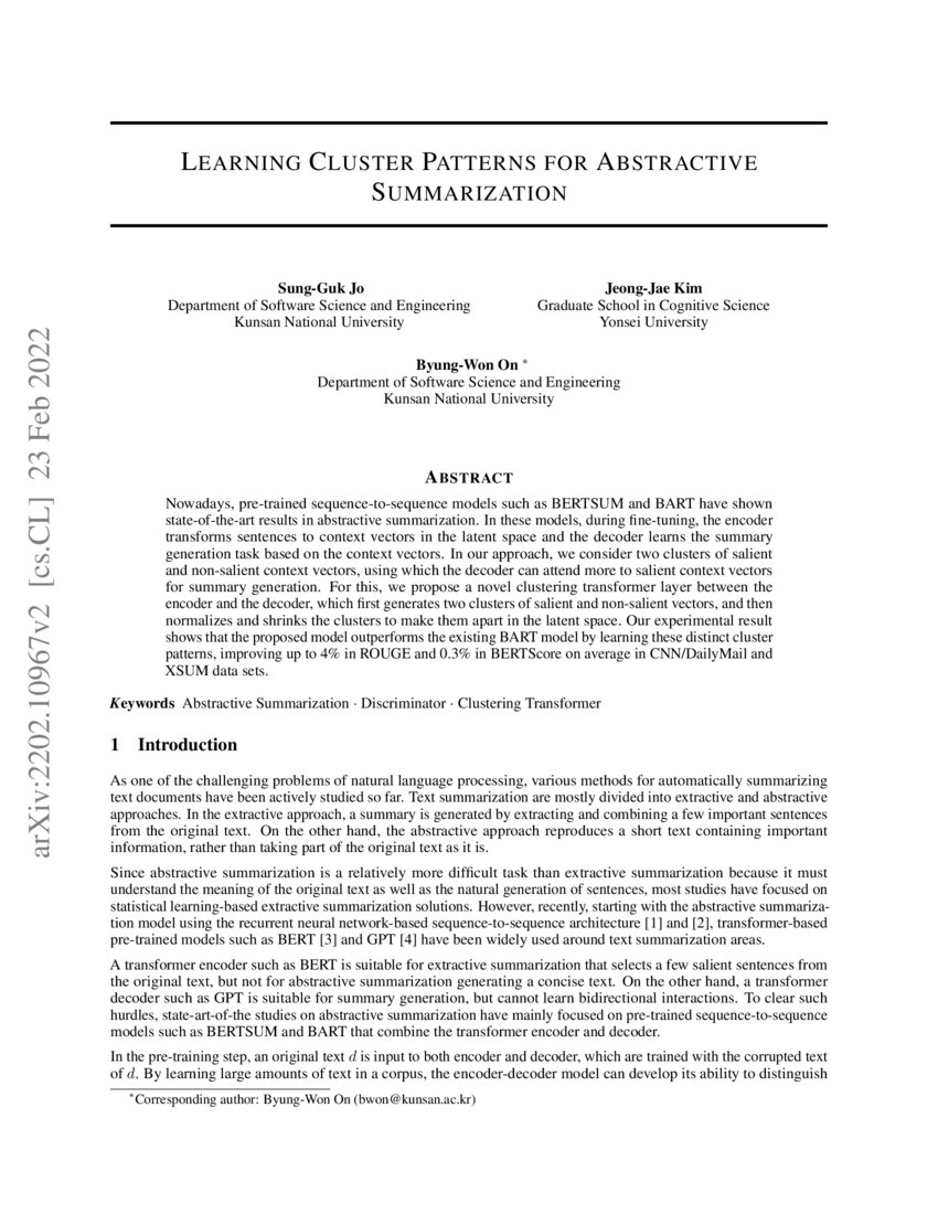 Learning Cluster Patterns For Abstractive Summarization Deepai