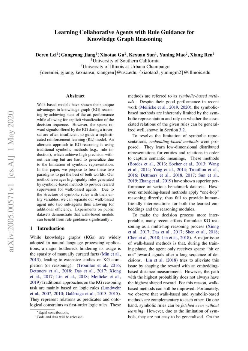 Learning Collaborative Agents with Rule Guidance for Knowledge Graph Reasoning | DeepAI