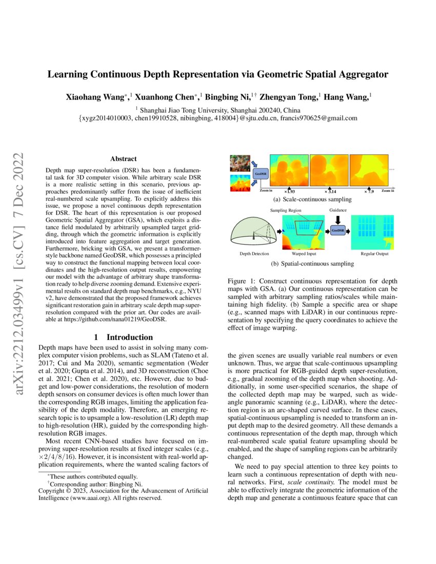 Learning Continuous Depth Representation Via Geometric Spatial