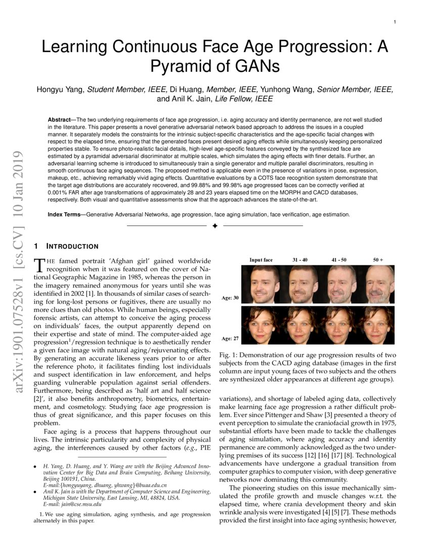 Learning Continuous Face Age Progression: A Pyramid of GANs | DeepAI