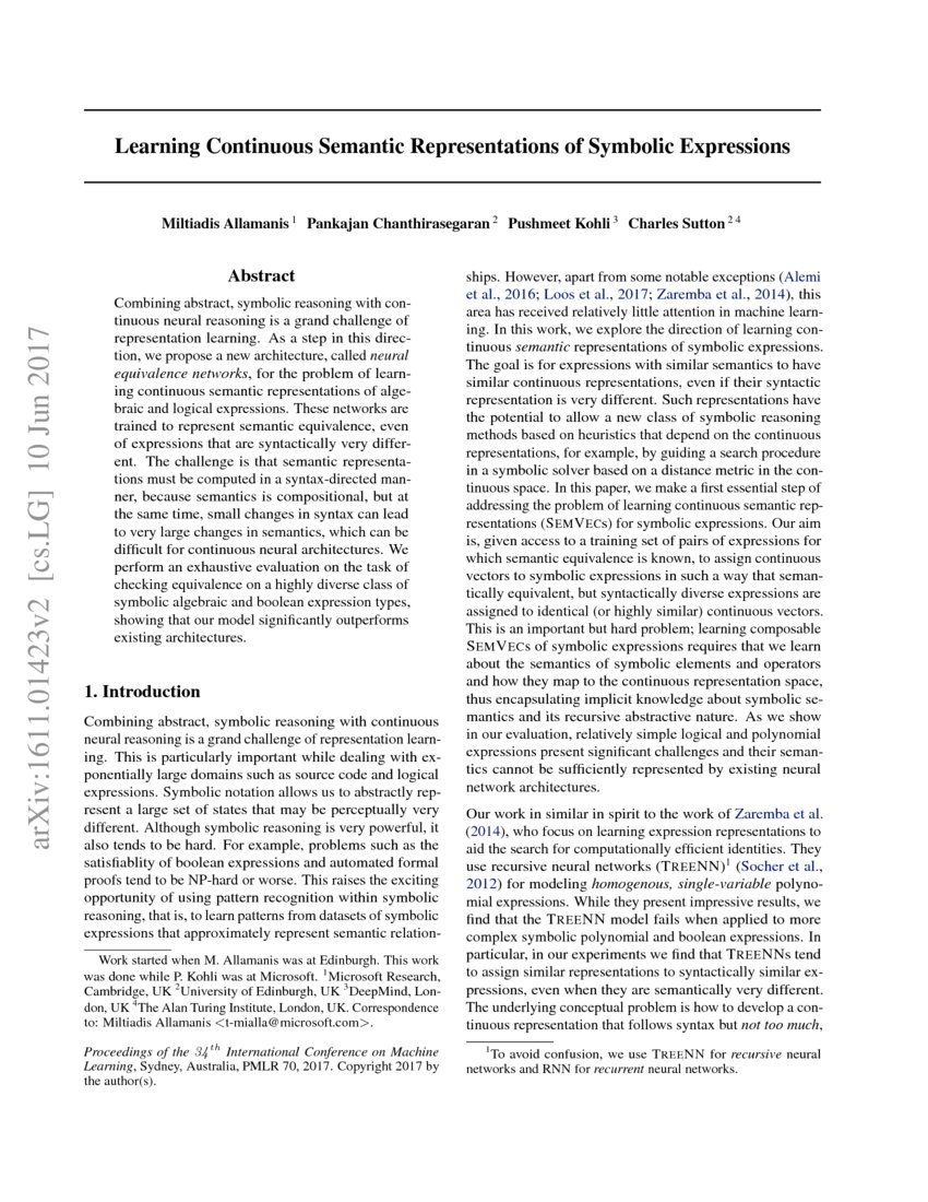Learning Continuous Semantic Representations of Symbolic Expressions | DeepAI