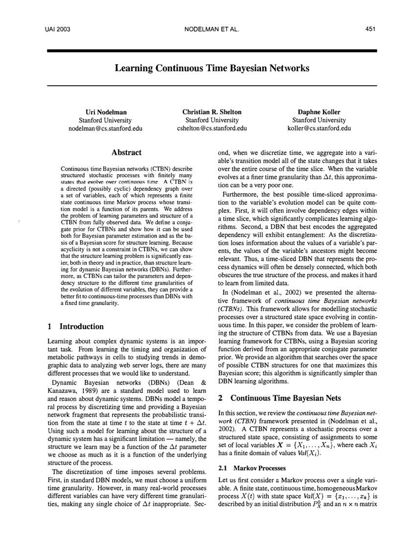 Learning Continuous Time Bayesian Networks Deepai 1254