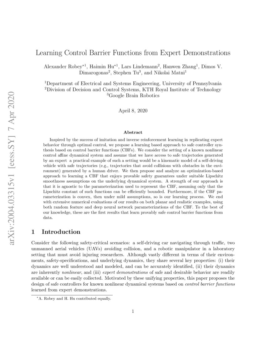 Learning Control Barrier Functions from Expert Demonstrations | DeepAI