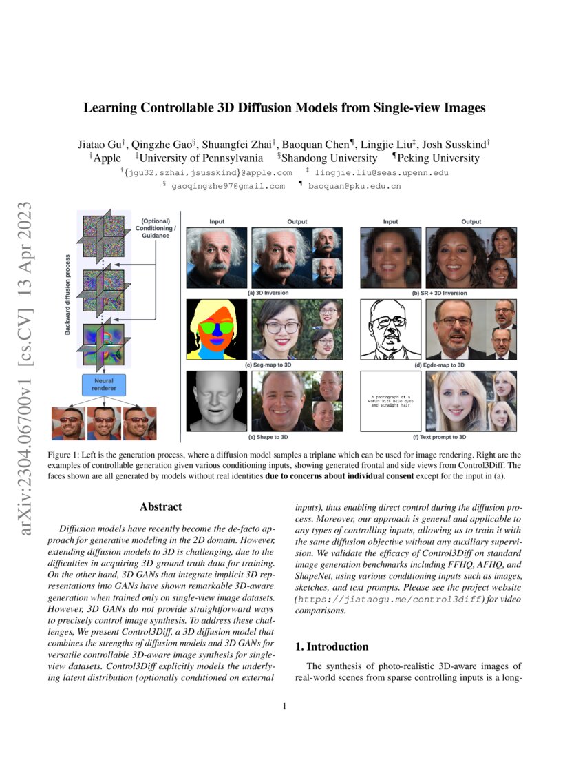 Learning Controllable 3D Diffusion Models from Single-view Images | DeepAI