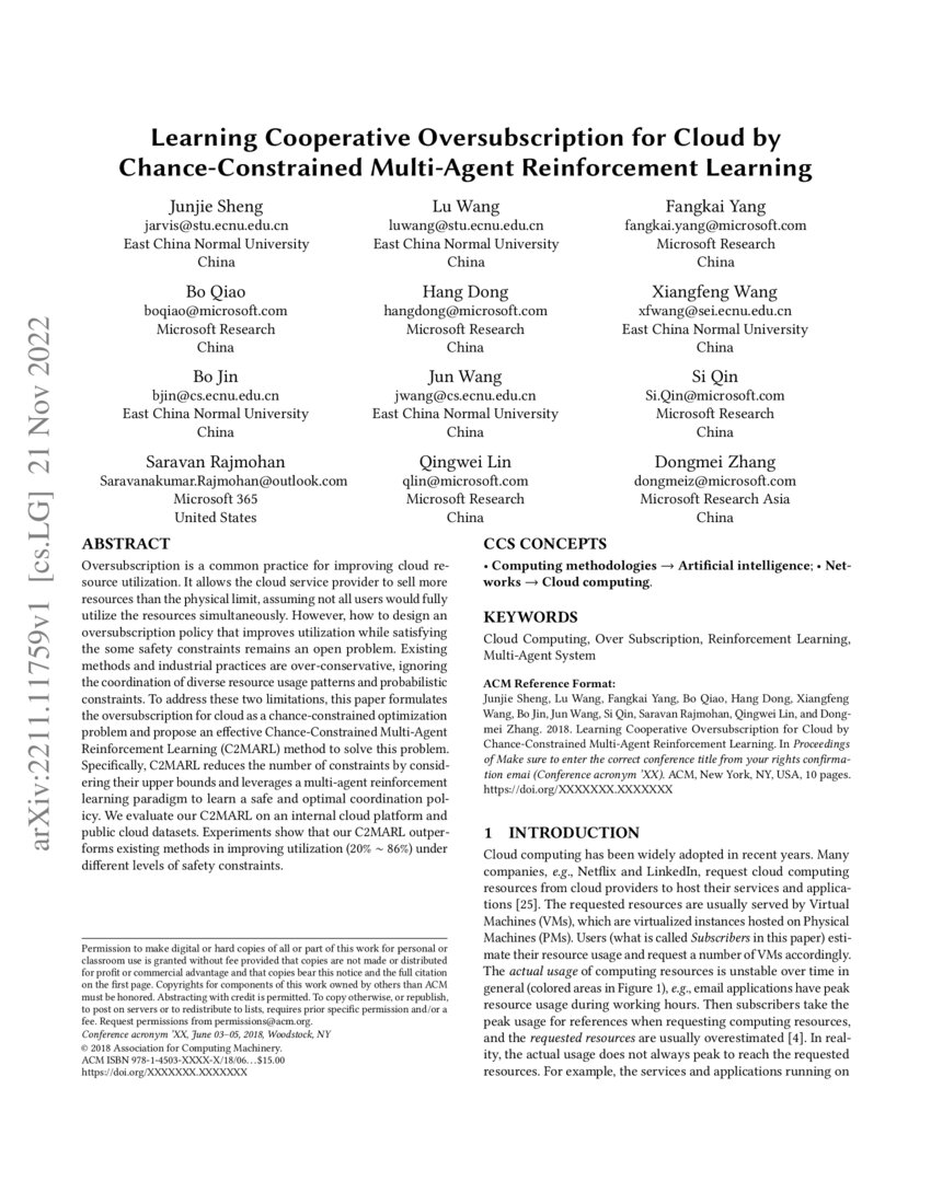 Learning Cooperative Oversubscription for Cloud by Chance-Constrained ...