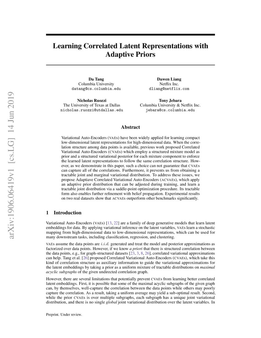 Learning Correlated Latent Representations with Adaptive Priors | DeepAI Learning Correlated Latent Representations with Adaptive Priors | DeepAI