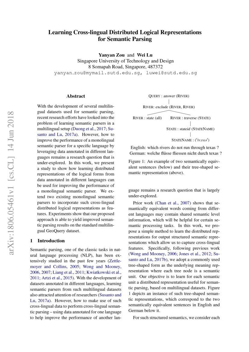 Learning Cross Lingual Distributed Logical Representations For Semantic Parsing Deepai
