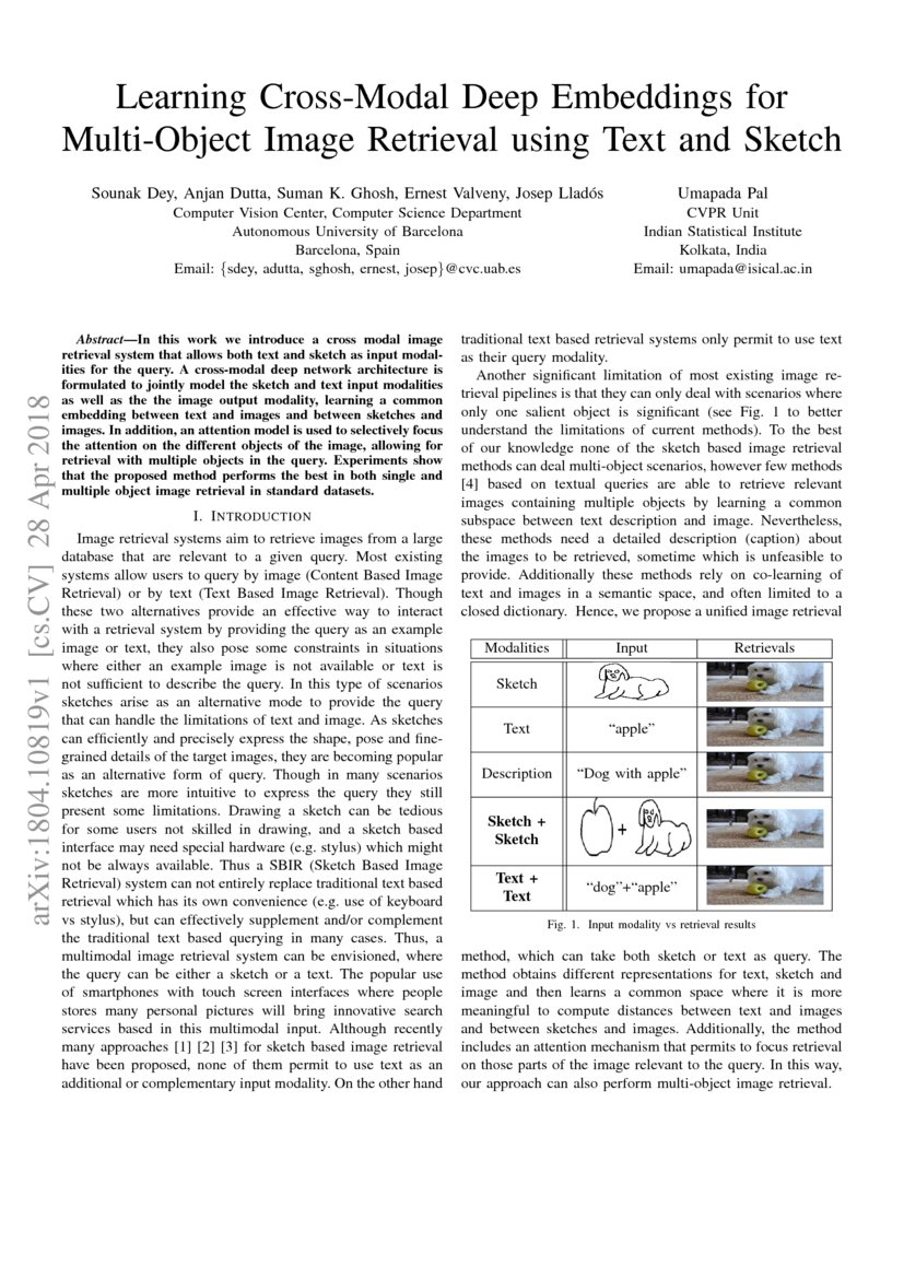 Learning Cross Modal Deep Embeddings For Multi Object Image Retrieval Using Text And Sketch Deepai 