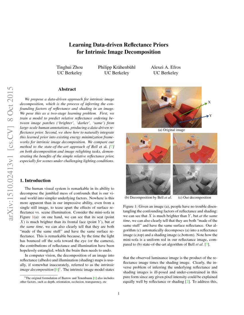 Learning Data-driven Reflectance Priors for Intrinsic Image Decomposition | DeepAI