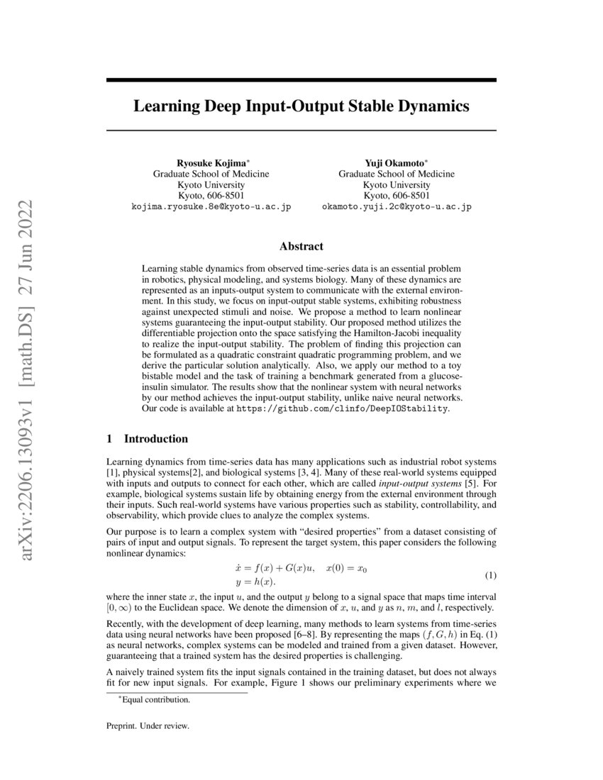 Learning Deep Input-Output Stable Dynamics | DeepAI