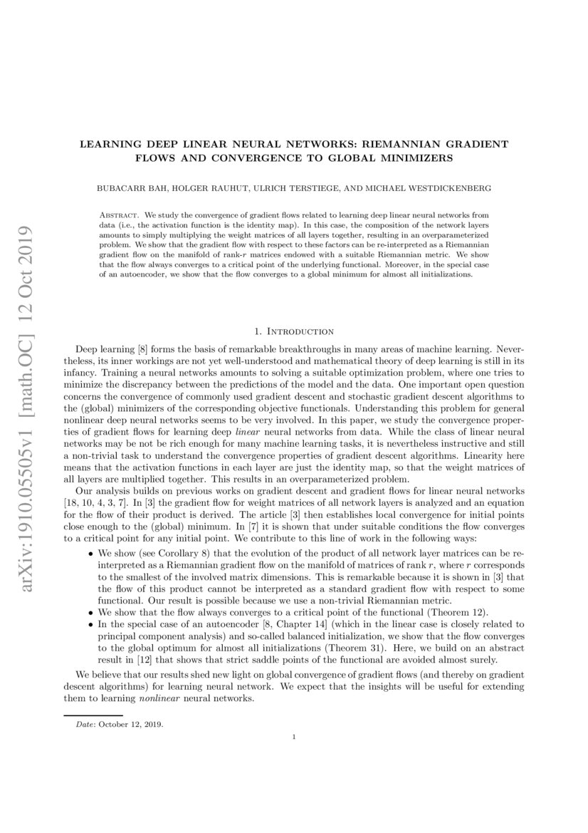 Learning deep linear neural networks: Riemannian gradient flows and ...