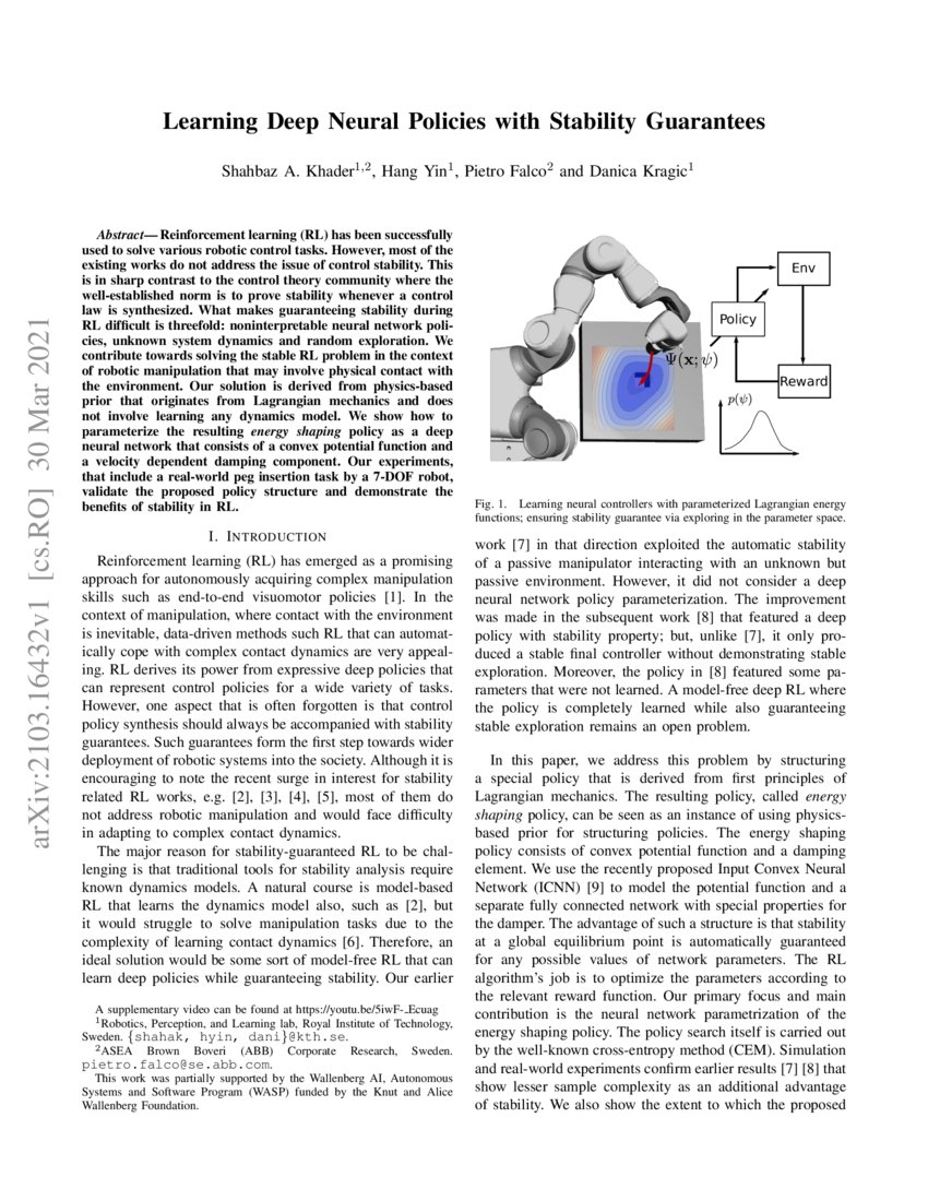 Learning Deep Neural Policies with Stability Guarantees | DeepAI