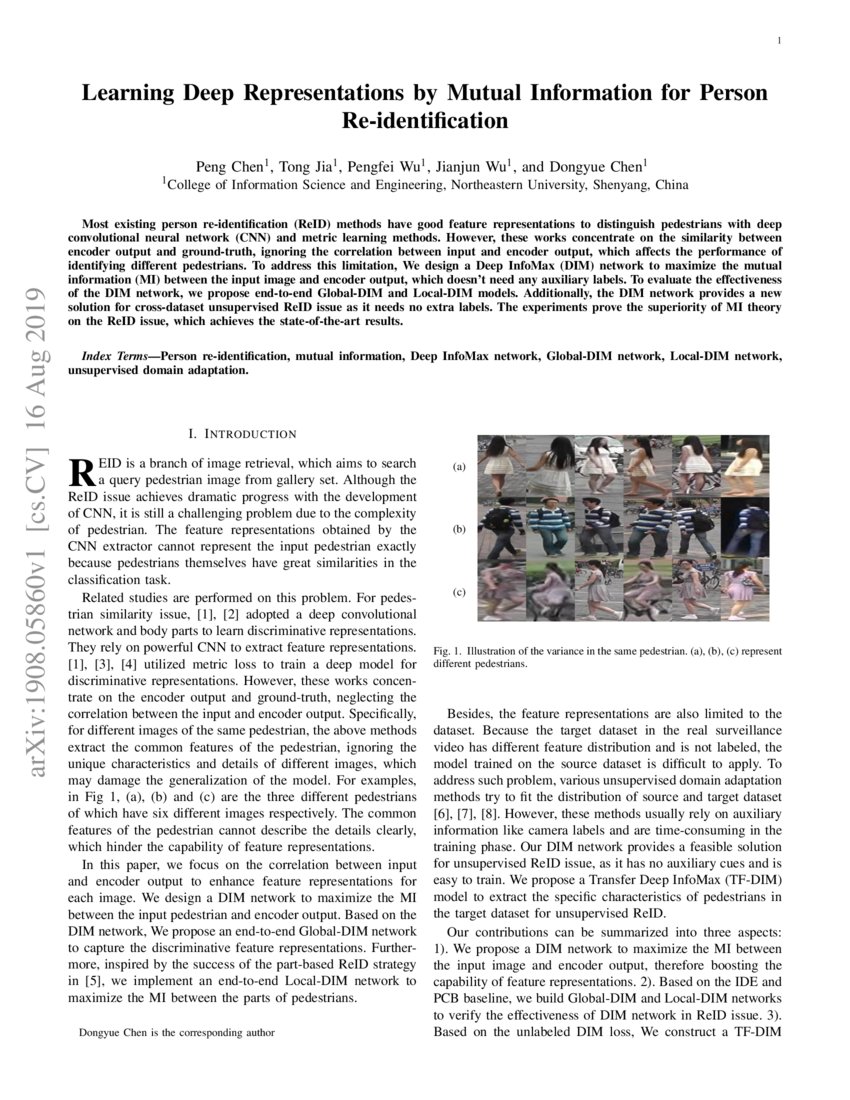 Learning Deep Representations by Mutual Information for Person Re-identification | DeepAI