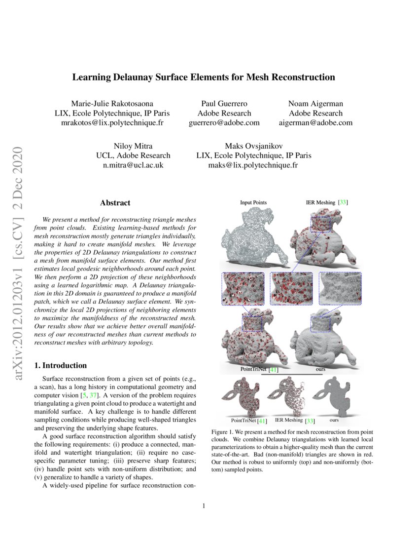 Learning Delaunay Surface Elements for Mesh Reconstruction | DeepAI