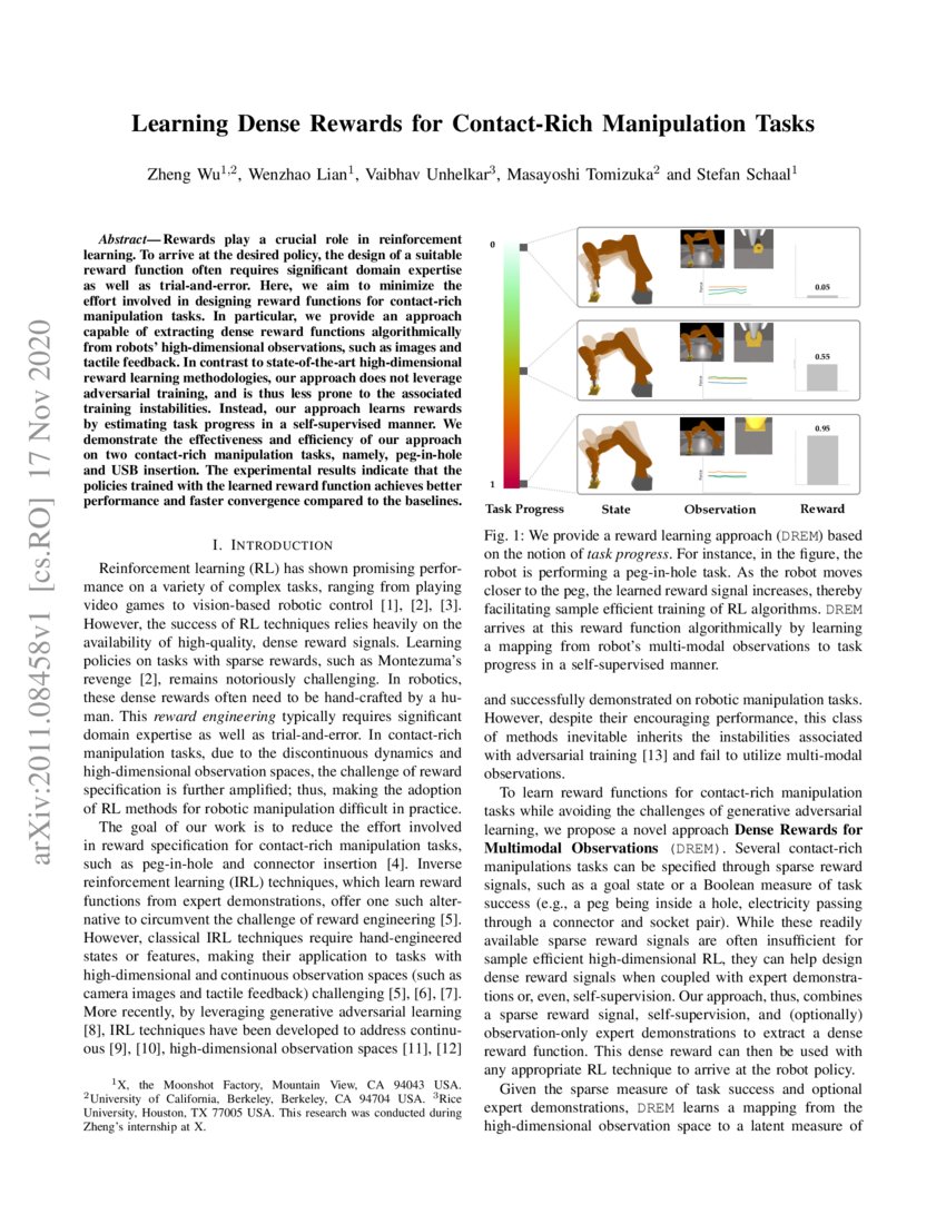 Learning Dense Rewards for Contact-Rich Manipulation Tasks | DeepAI