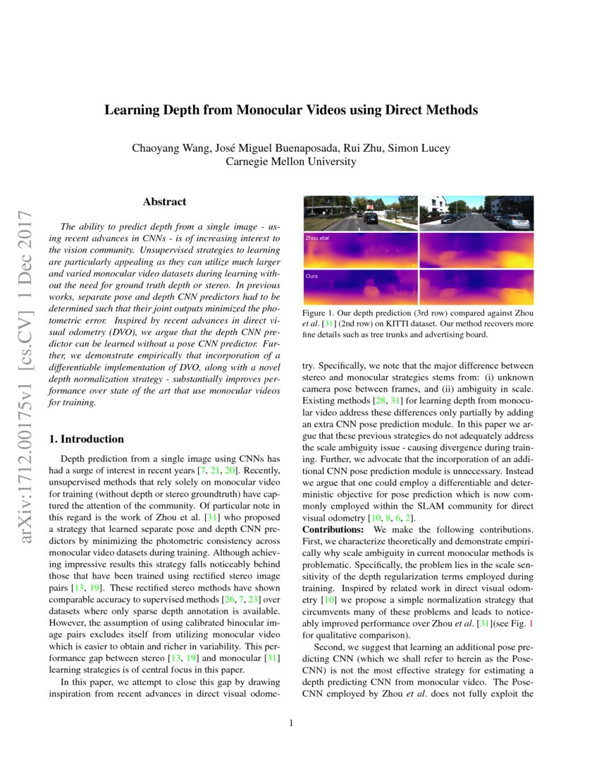 Learning Depth from Monocular Videos using Direct Methods | DeepAI