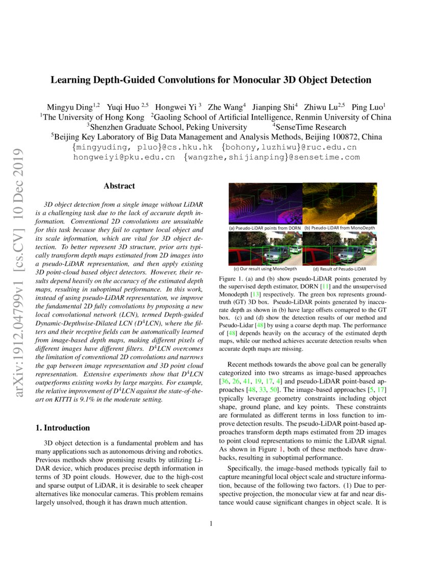 Learning Depth Guided Convolutions For Monocular 3d Object Detection Deepai