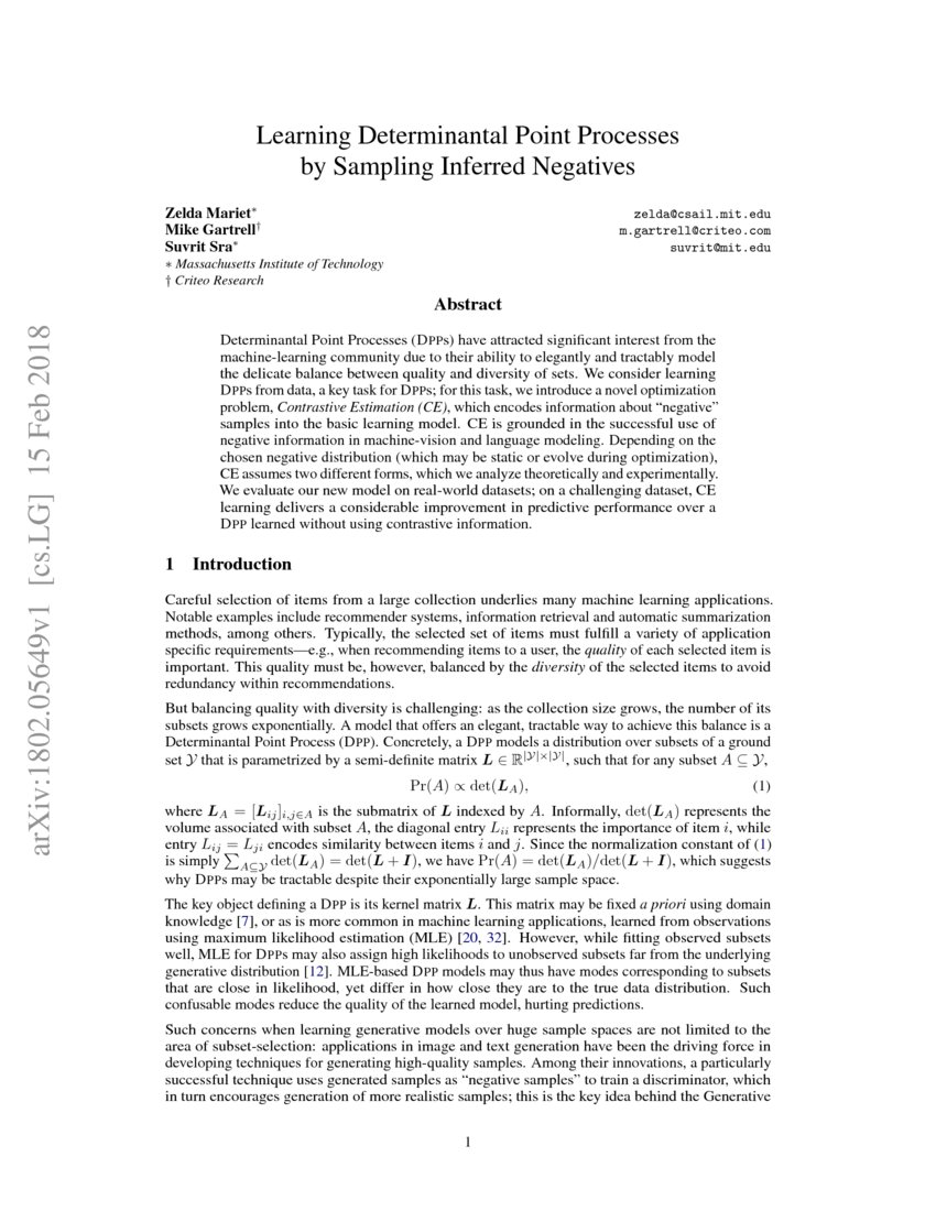Learning Determinantal Point Processes by Sampling Inferred Negatives | DeepAI