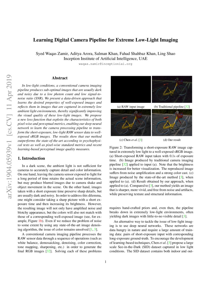 Learning Digital Camera Pipeline for Extreme Low-Light Imaging | DeepAI