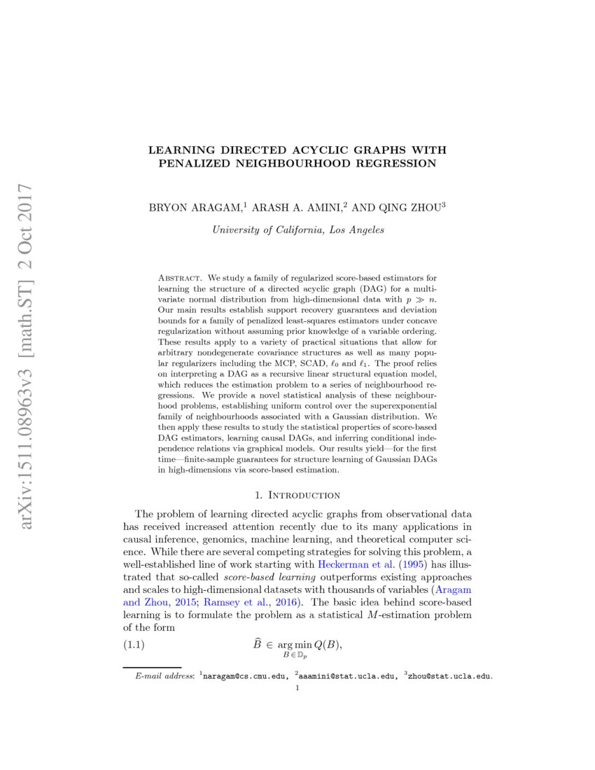Learning Directed Acyclic Graphs with Penalized Neighbourhood Regression | DeepAI