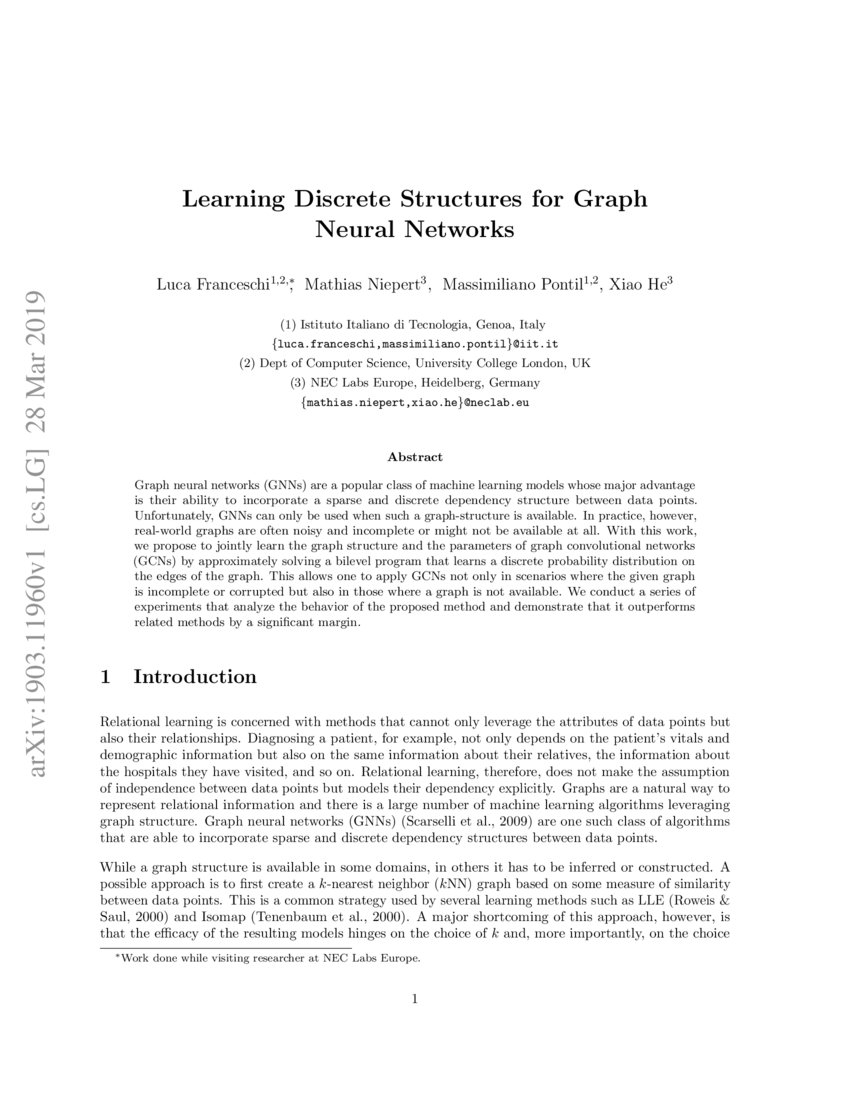 Learning Discrete Structures For Graph Neural Networks Deepai 