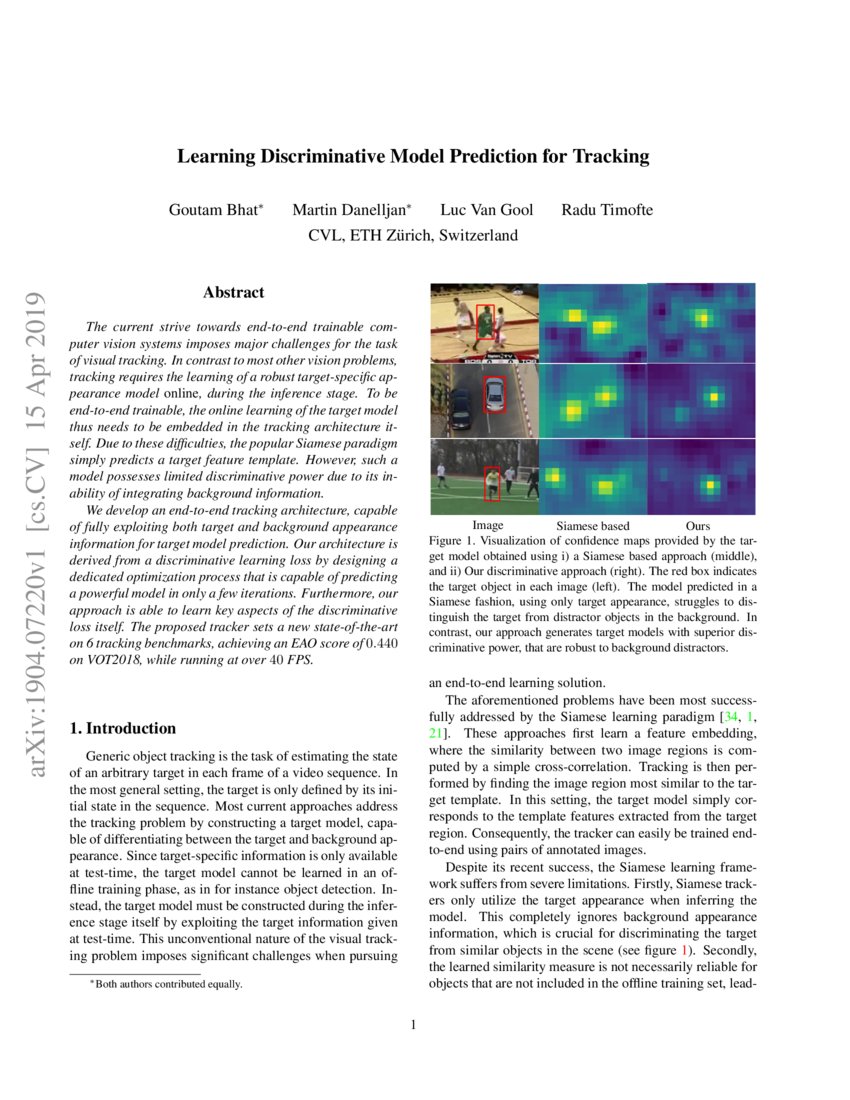 Learning Discriminative Model Prediction for Tracking | DeepAI