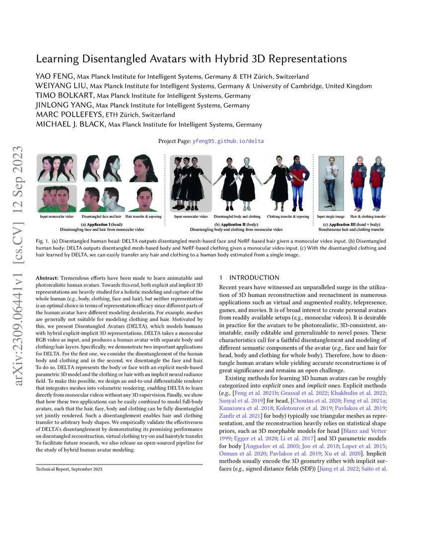 Learning Disentangled Avatars with Hybrid 3D Representations | DeepAI