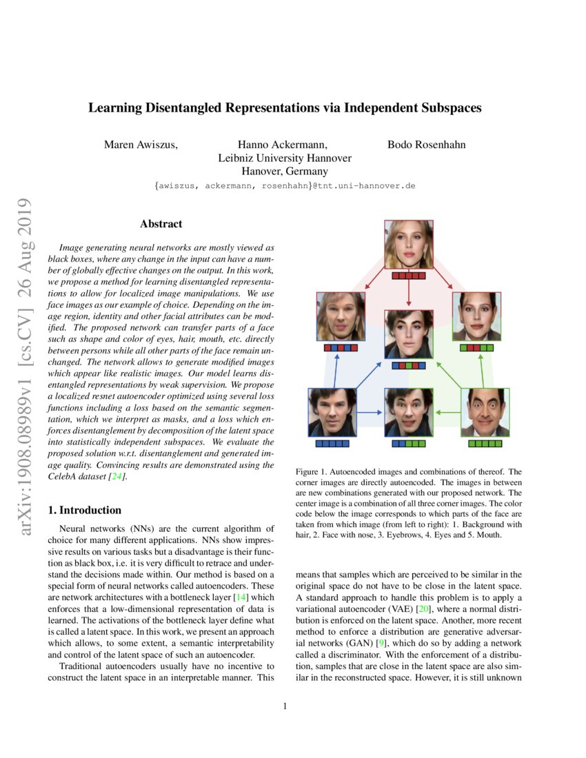 Learning Disentangled Representations via Independent Subspaces | DeepAI