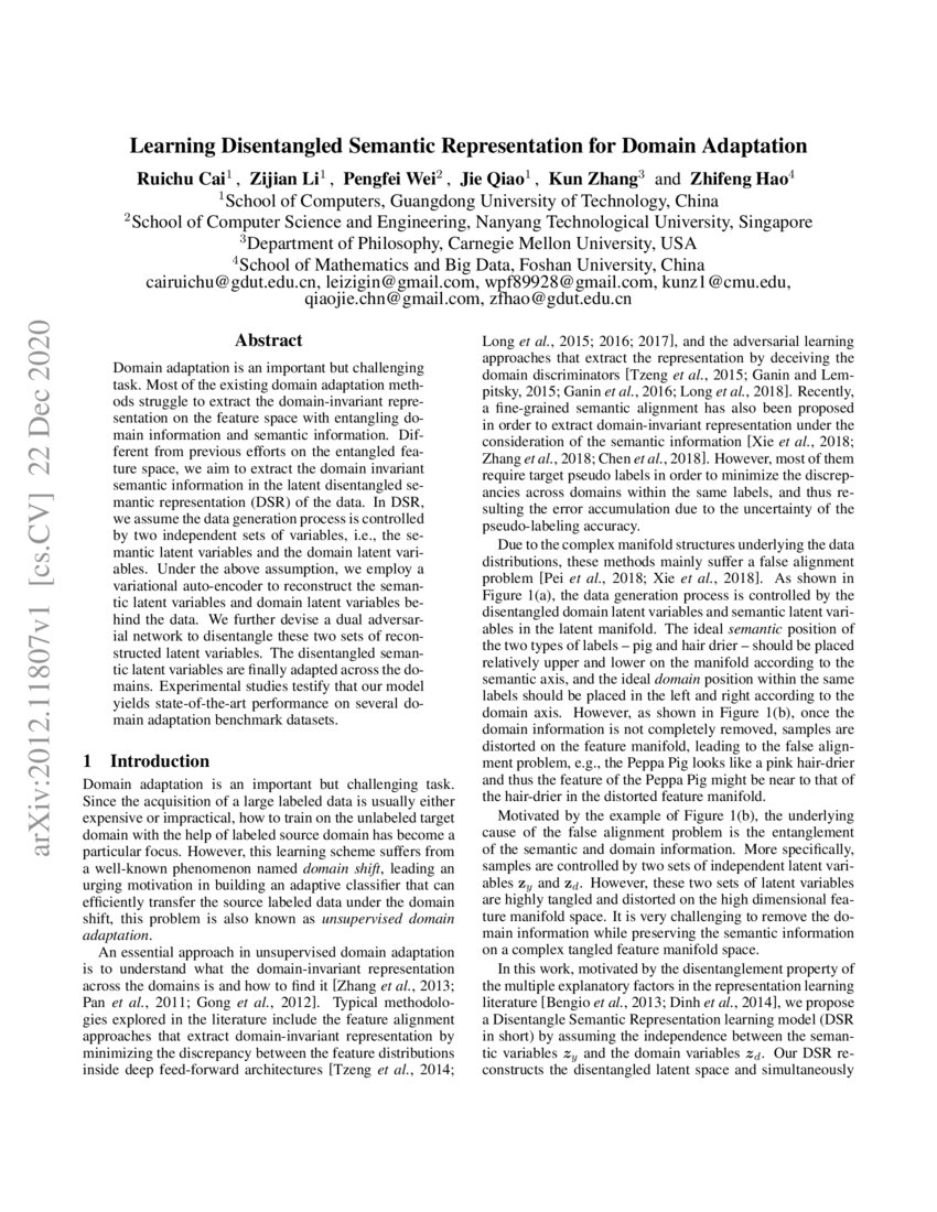 Learning Disentangled Semantic Representation for Domain Adaptation | DeepAI