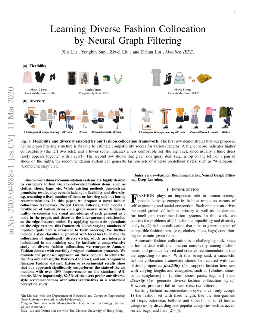 Learning Diverse Fashion Collocation by Neural Graph Filtering | DeepAI