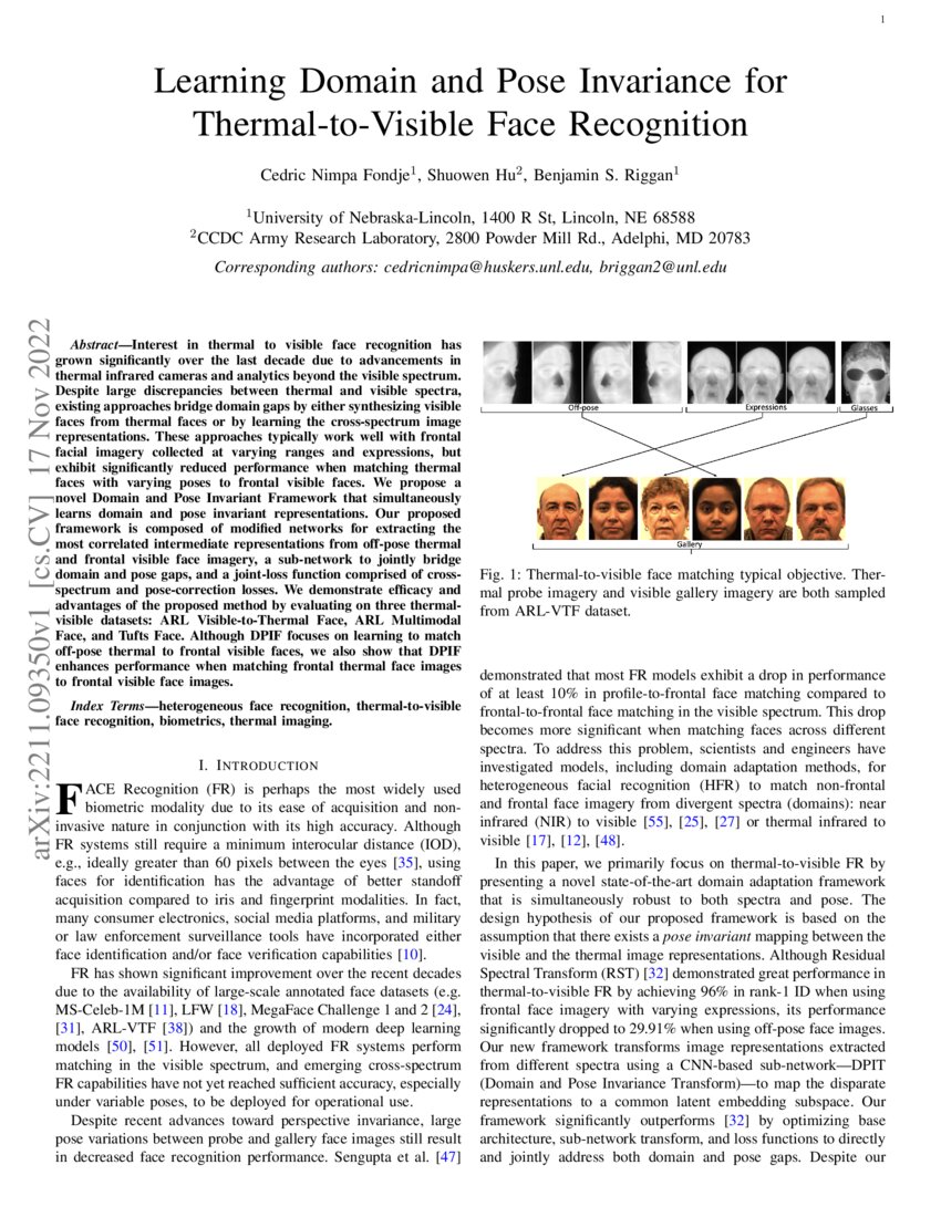 Learning Domain And Pose Invariance For Thermal To Visible Face Recognition Deepai