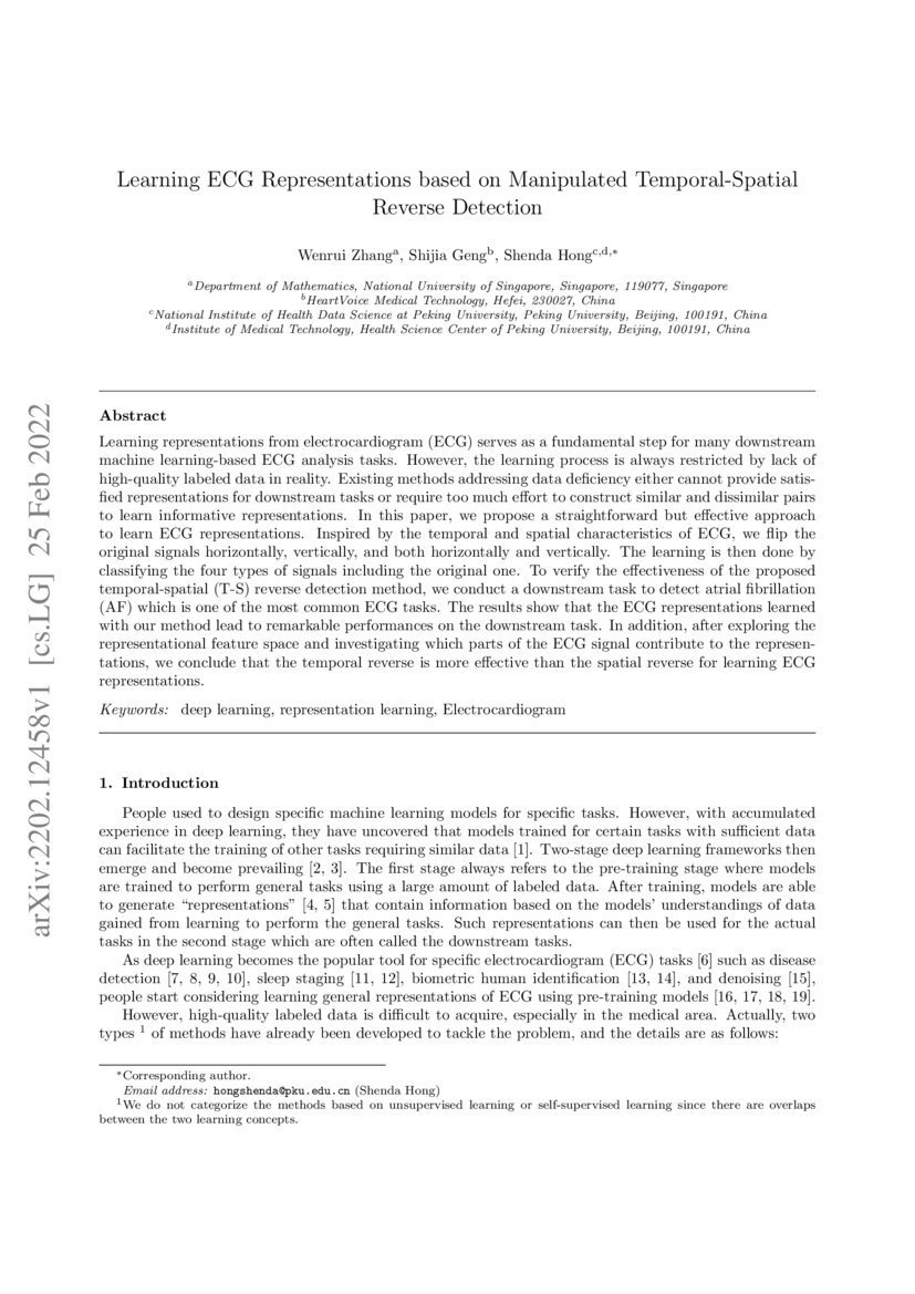 Learning Ecg Representations Based On Manipulated Temporal Spatial