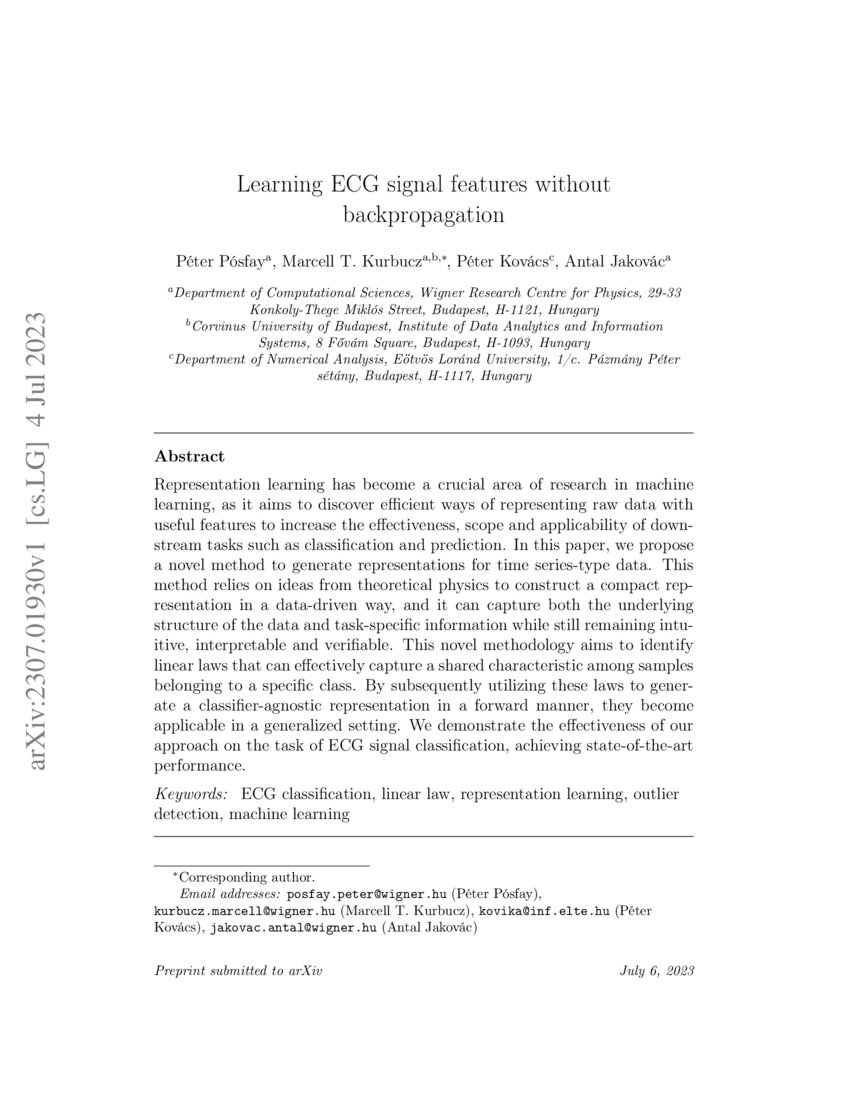 Learning ECG signal features without backpropagation | DeepAI