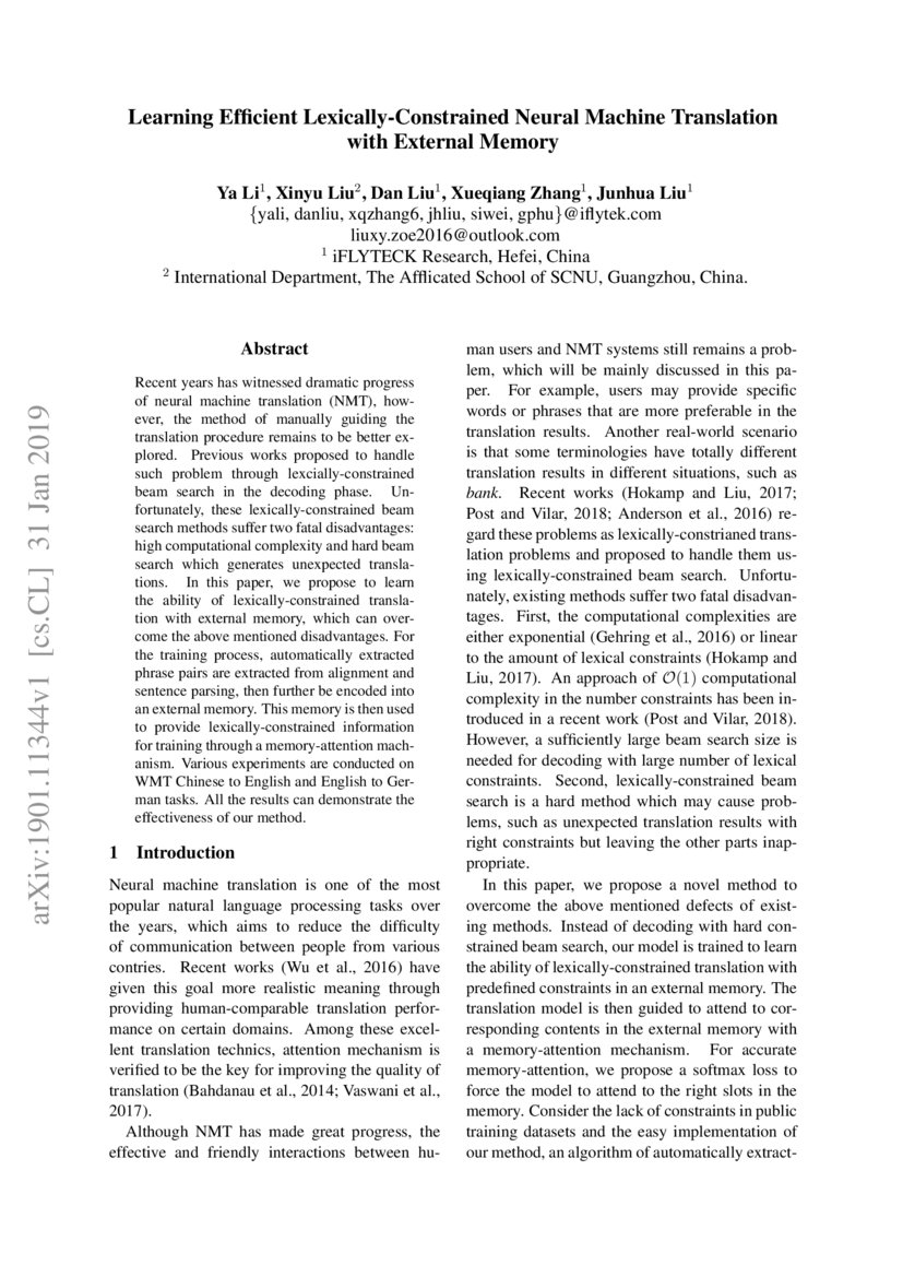 Learning Efficient Lexically-Constrained Neural Machine Translation with External Memory | DeepAI