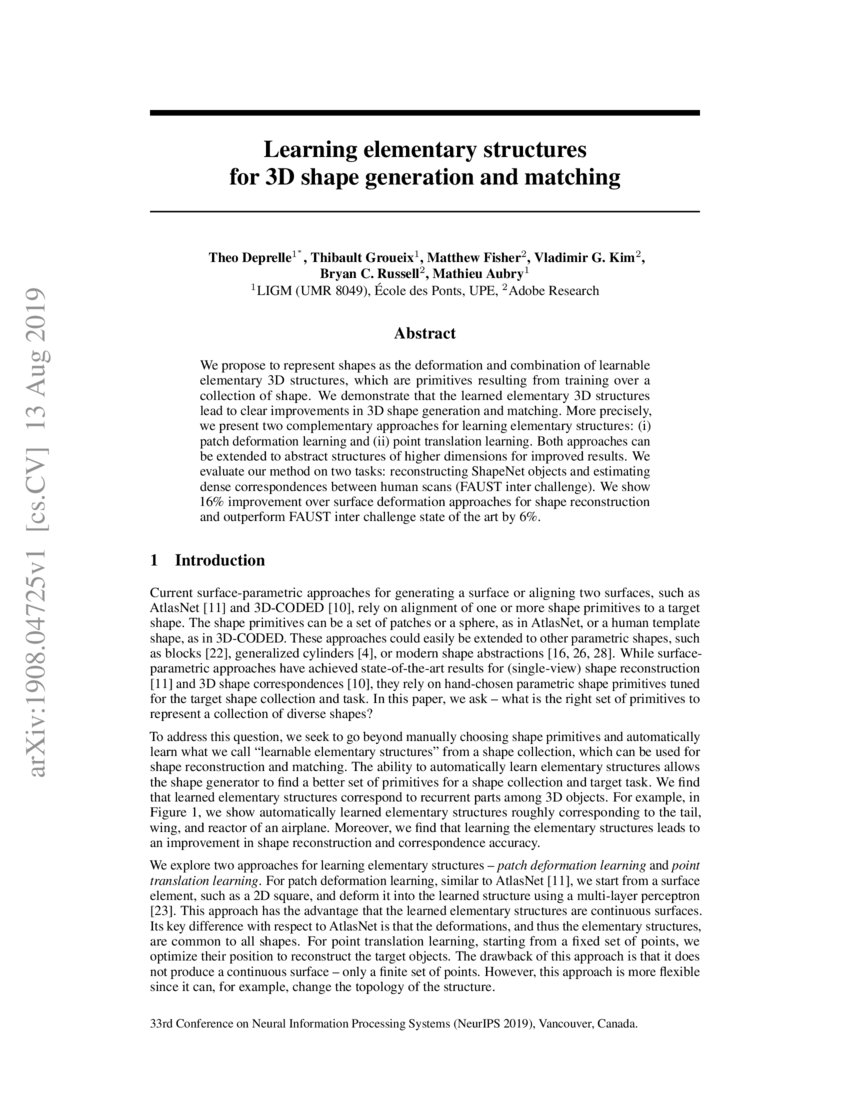 Learning elementary structures for 3D shape generation and matching | DeepAI