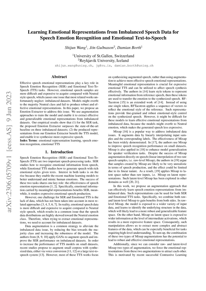 Learning Emotional Representations from Imbalanced Speech Data for Speech Emotion Recognition ...