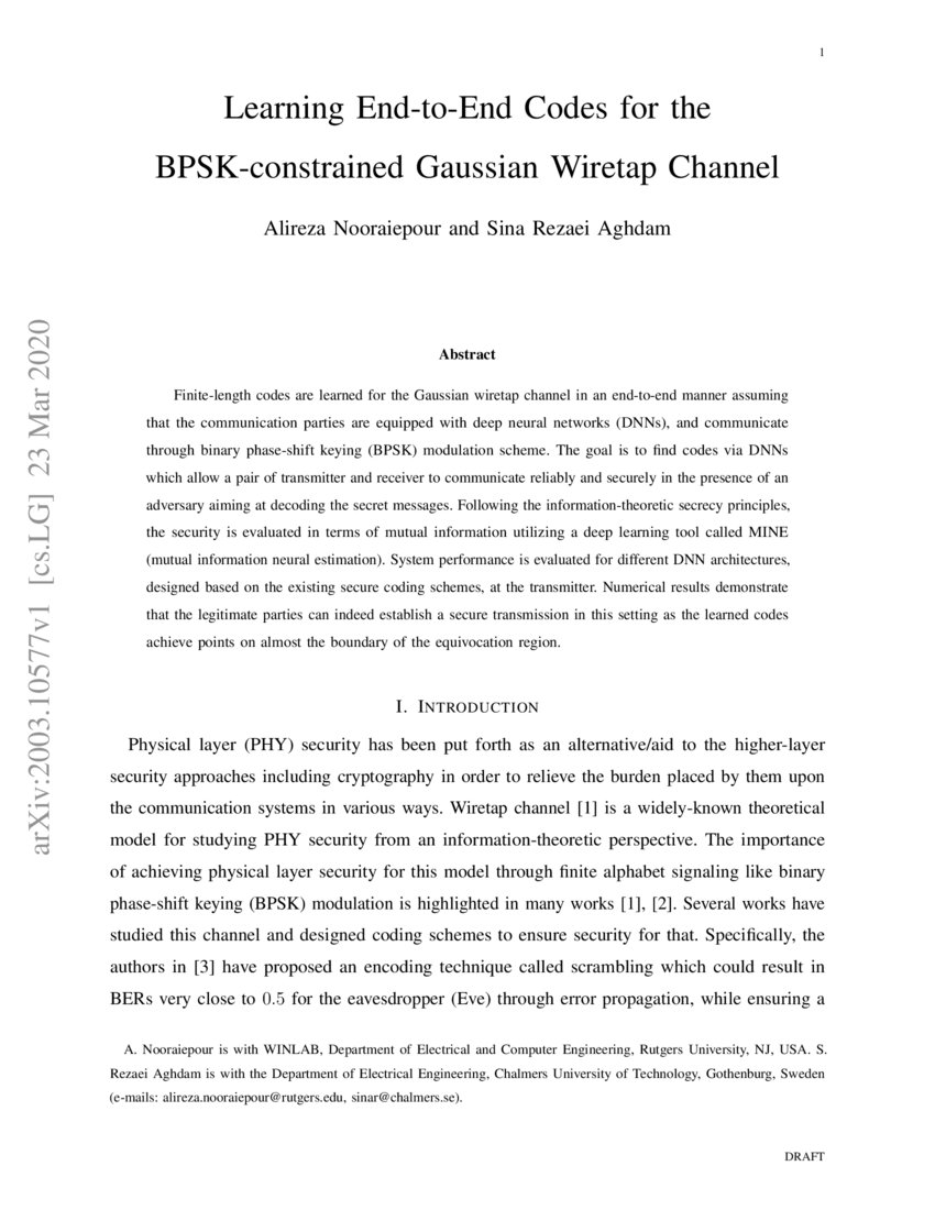 Learning End-to-End Codes for the BPSK-constrained Gaussian Wiretap Channel | DeepAI
