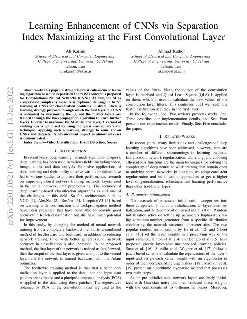 Learning Enhancement Of Cnns Via Separation Index Maximizing At The First Convolutional Layer 5607