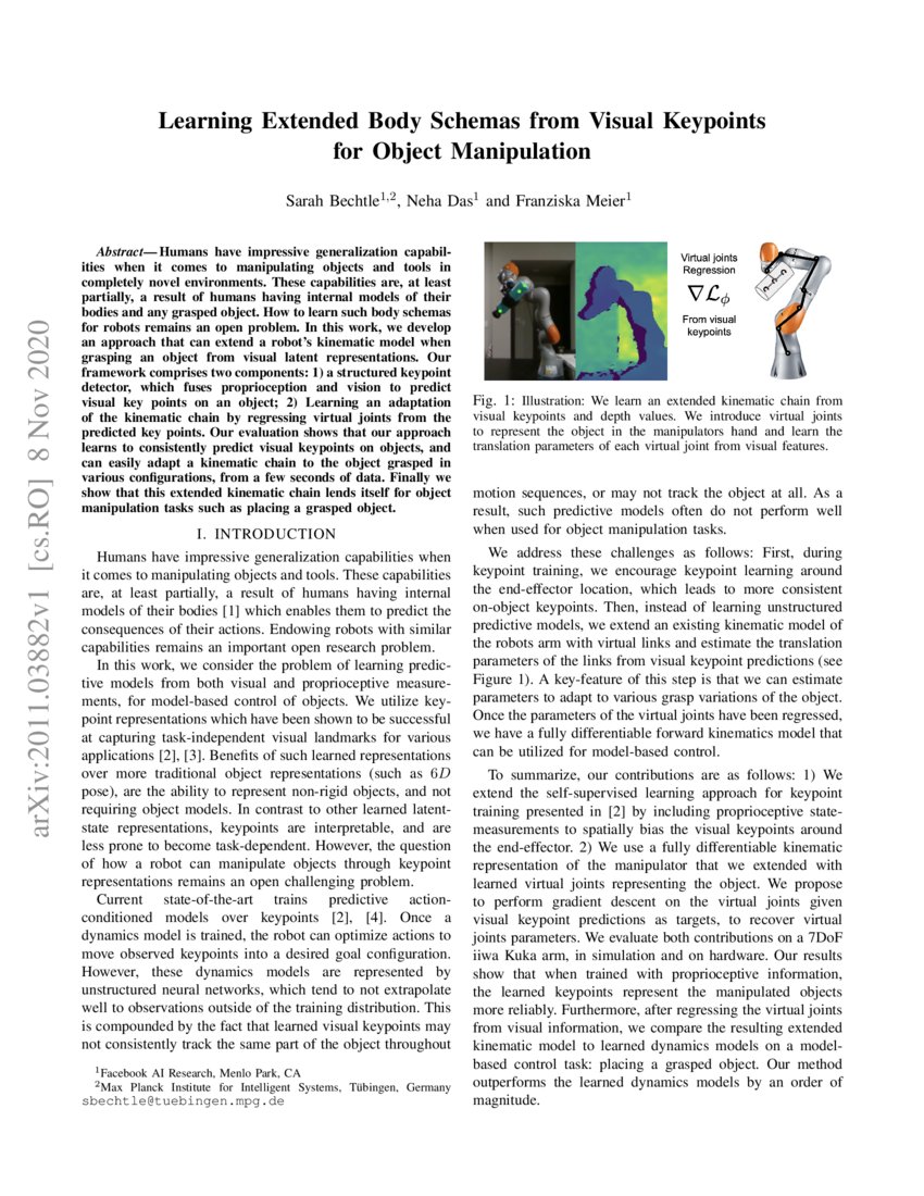 Learning Extended Body Schemas from Visual Keypoints for Object ...
