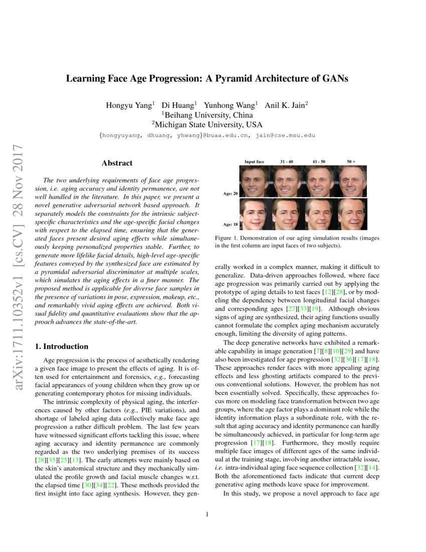 Learning Face Age Progression: A Pyramid Architecture of GANs | DeepAI