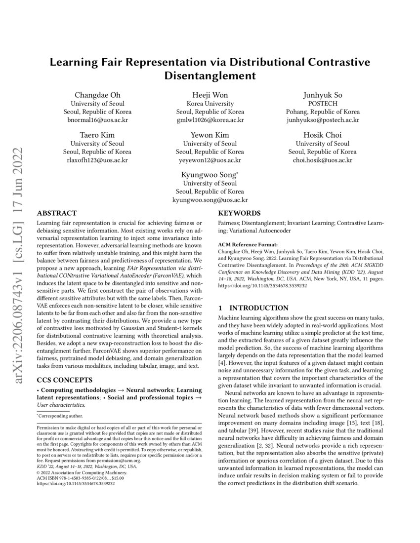 Learning Fair Representation via Distributional Contrastive Disentanglement | DeepAI