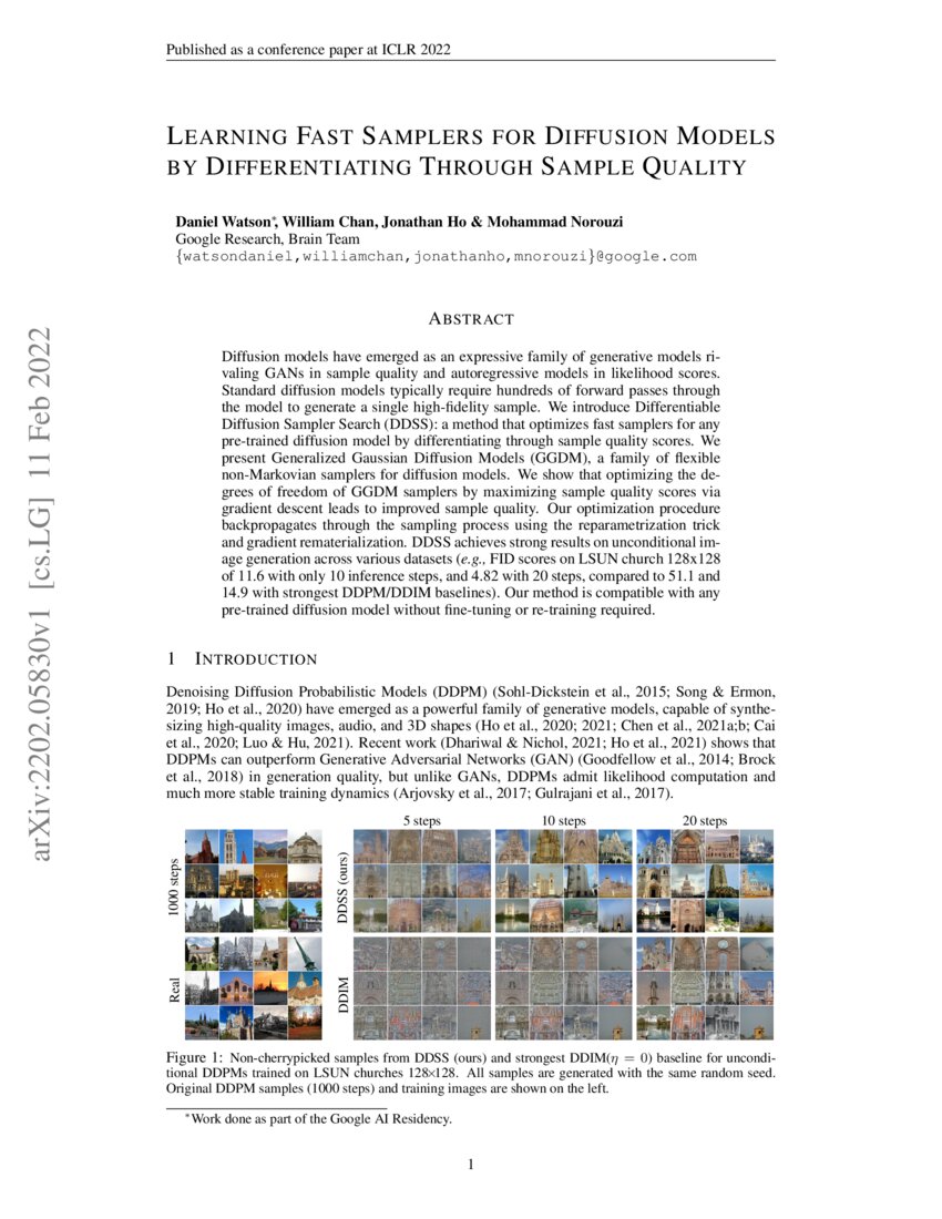 Learning Fast Samplers for Diffusion Models by Differentiating Through Sample Quality | DeepAI