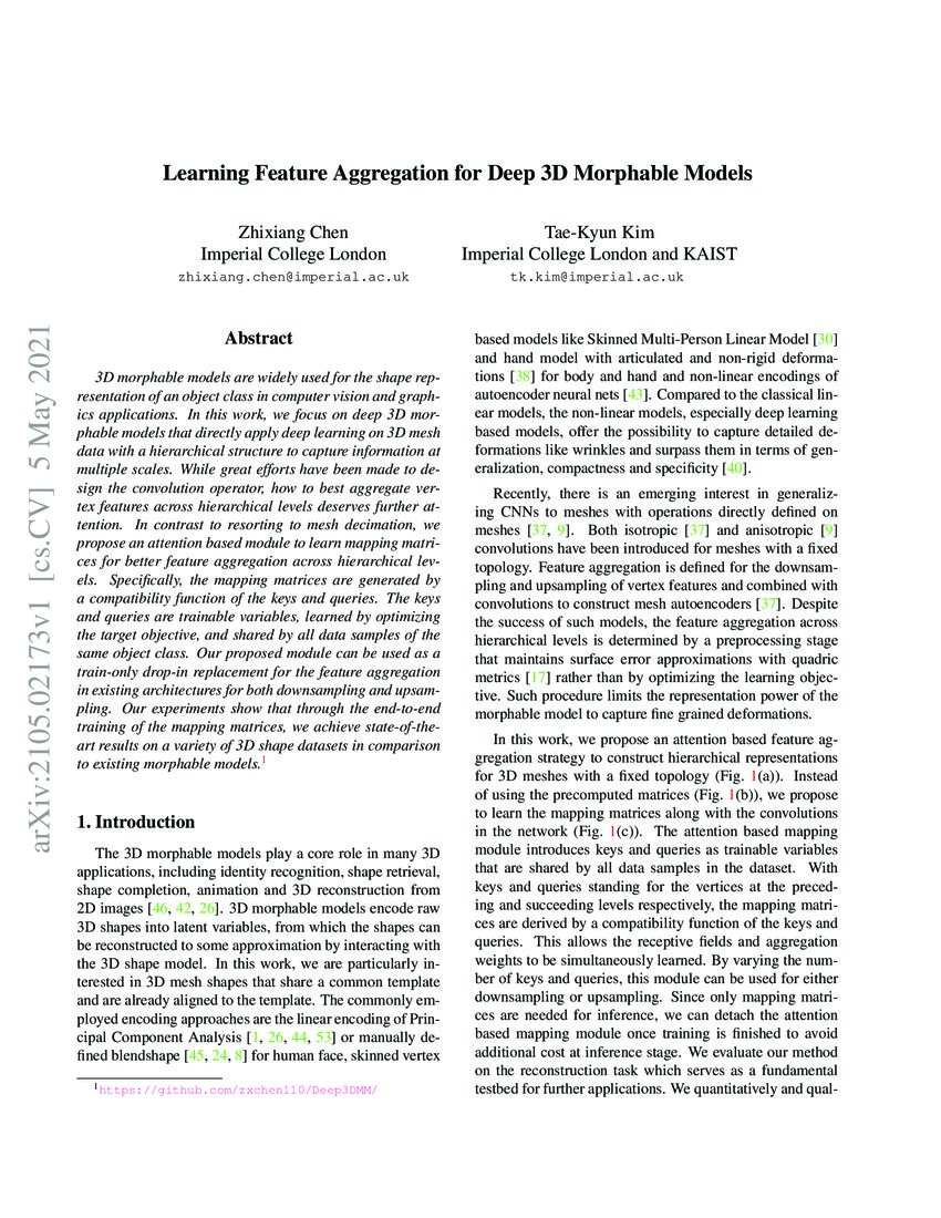 Learning Feature Aggregation for Deep 3D Morphable Models | DeepAI