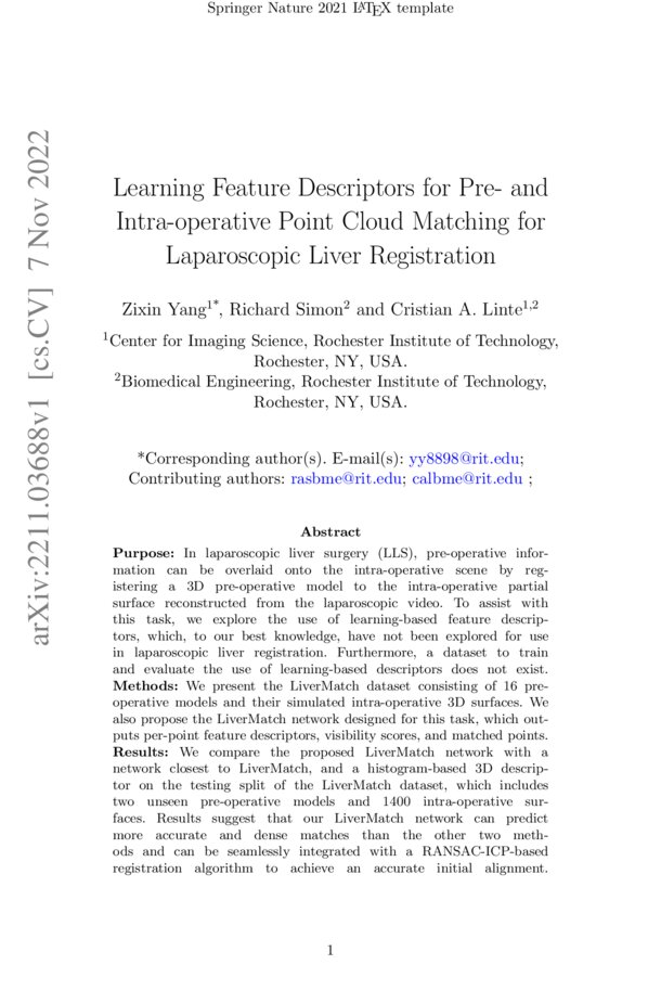 Learning Feature Descriptors for Pre- and Intra-operative Point Cloud Matching for Laparoscopic ...