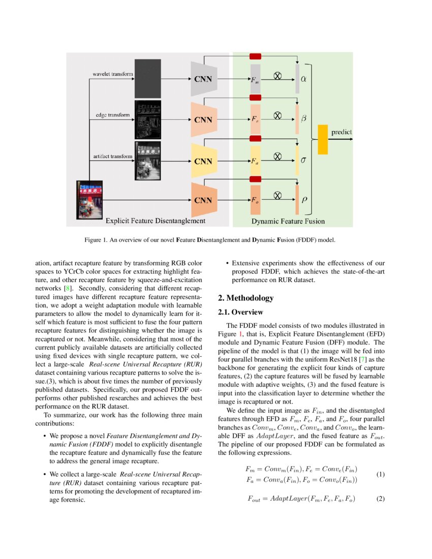 Learning Feature Disentanglement and Dynamic Fusion for Recaptured Image Forensic | DeepAI