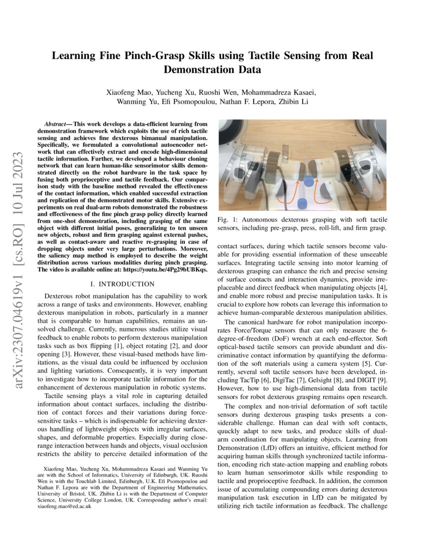 Learning Fine Pinch-Grasp Skills using Tactile Sensing from Real Demonstration Data | DeepAI