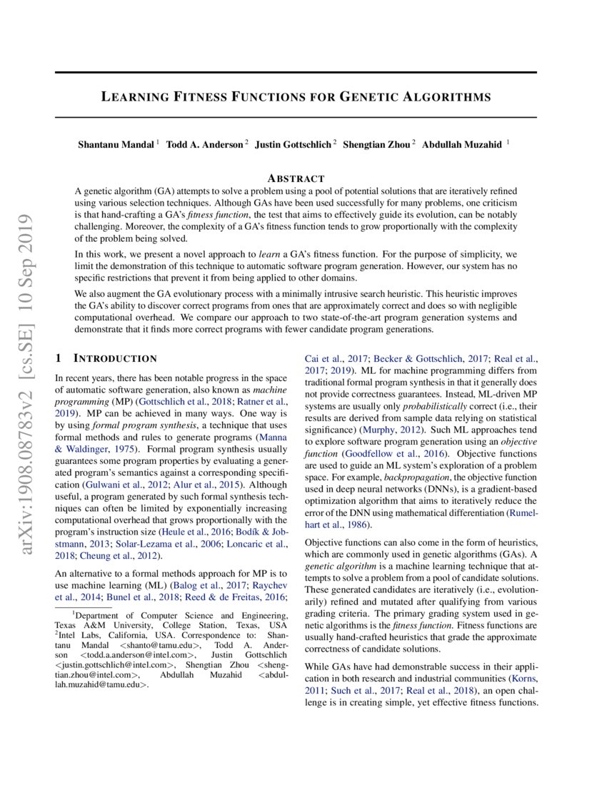 Learning Fitness Functions for Genetic Algorithms | DeepAI Learning Fitness Functions for Genetic Algorithms | DeepAI