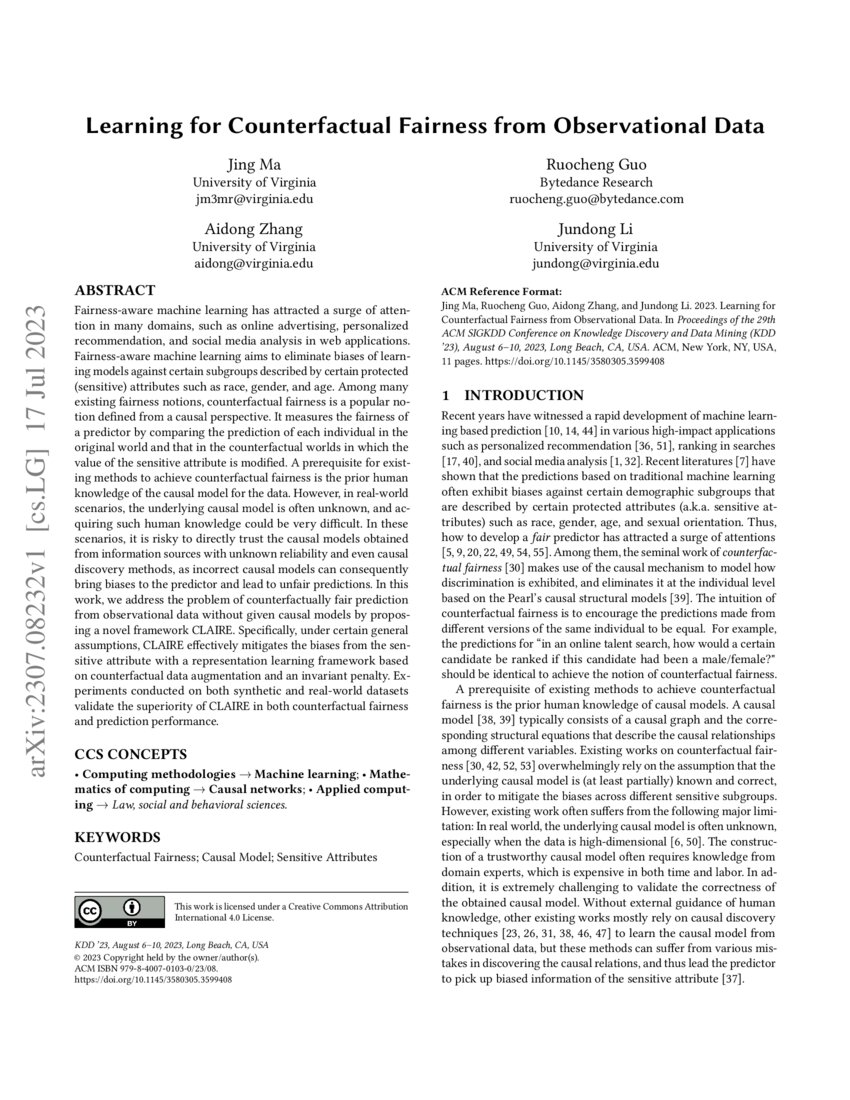 Learning For Counterfactual Fairness From Observational Data Deepai