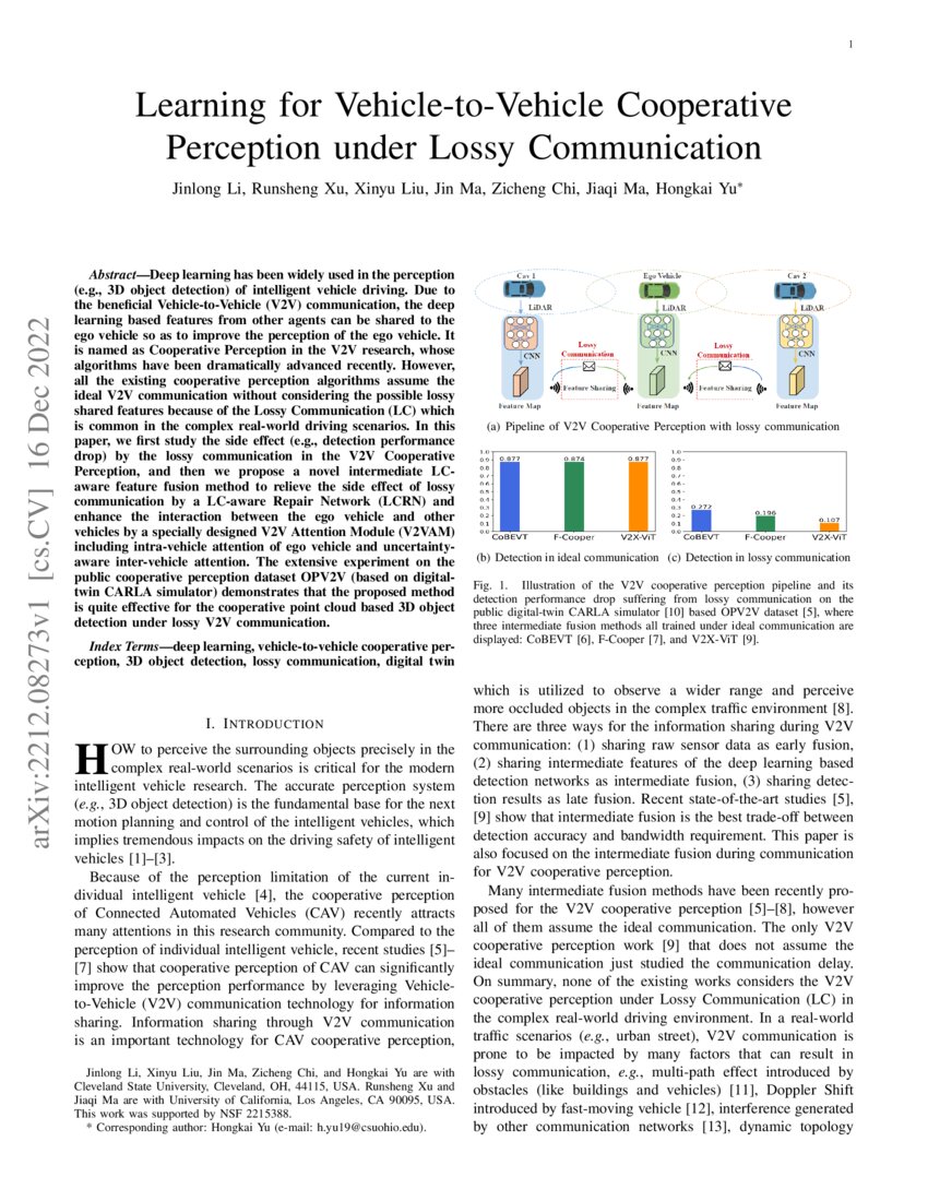 Learning for Vehicle-to-Vehicle Cooperative Perception under Lossy Communication | DeepAI
