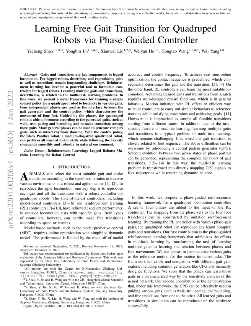 Learning Free Gait Transition for Quadruped Robots via Phase-Guided Controller | DeepAI